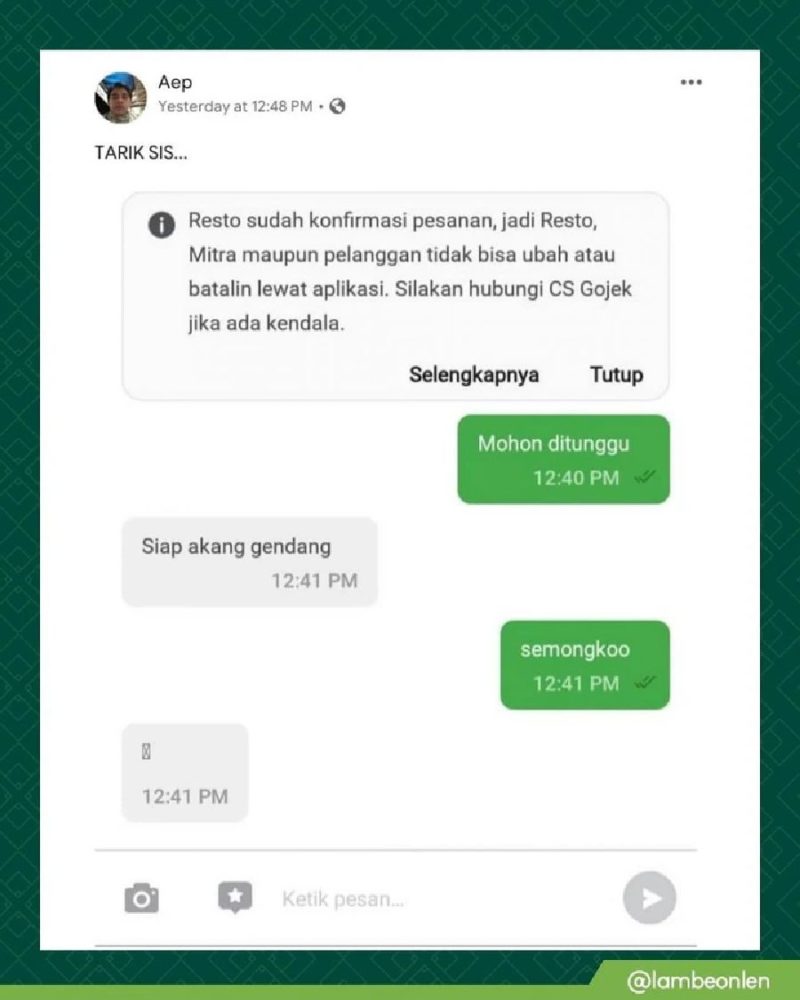 10 Chat Driver Ojek Online dengan Penumpang yang Saling Tunggu - Dailysia