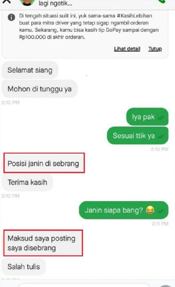 10 Chat Typo Lokasi Jemput Ojek Online, Bikin Gagal Paham - Dailysia